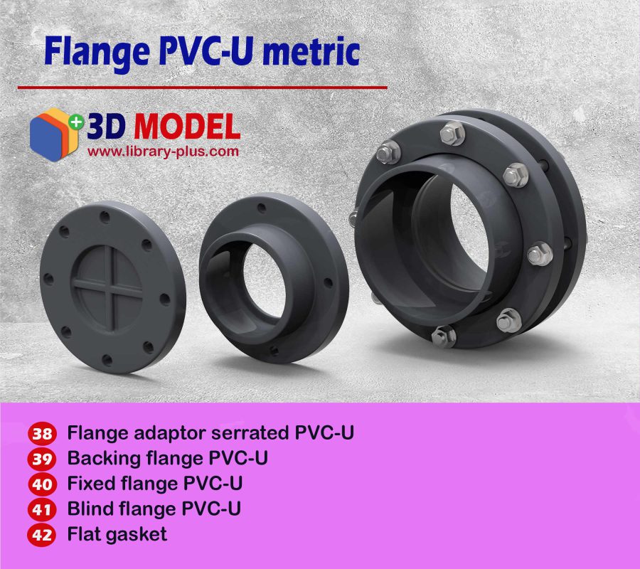 Flange PVC-U metric - PVCU pipe and fitting 3d model