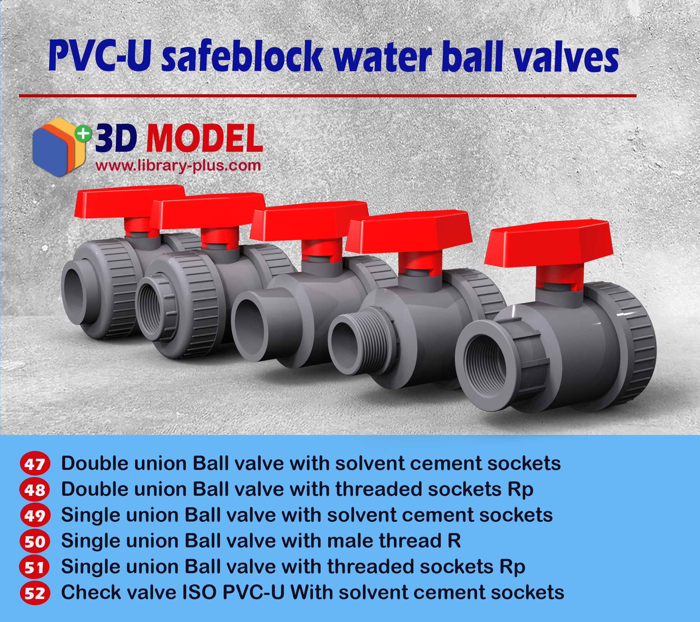 PVC-U safeblock water ball valves - PVCU pipe and fitting 3d model