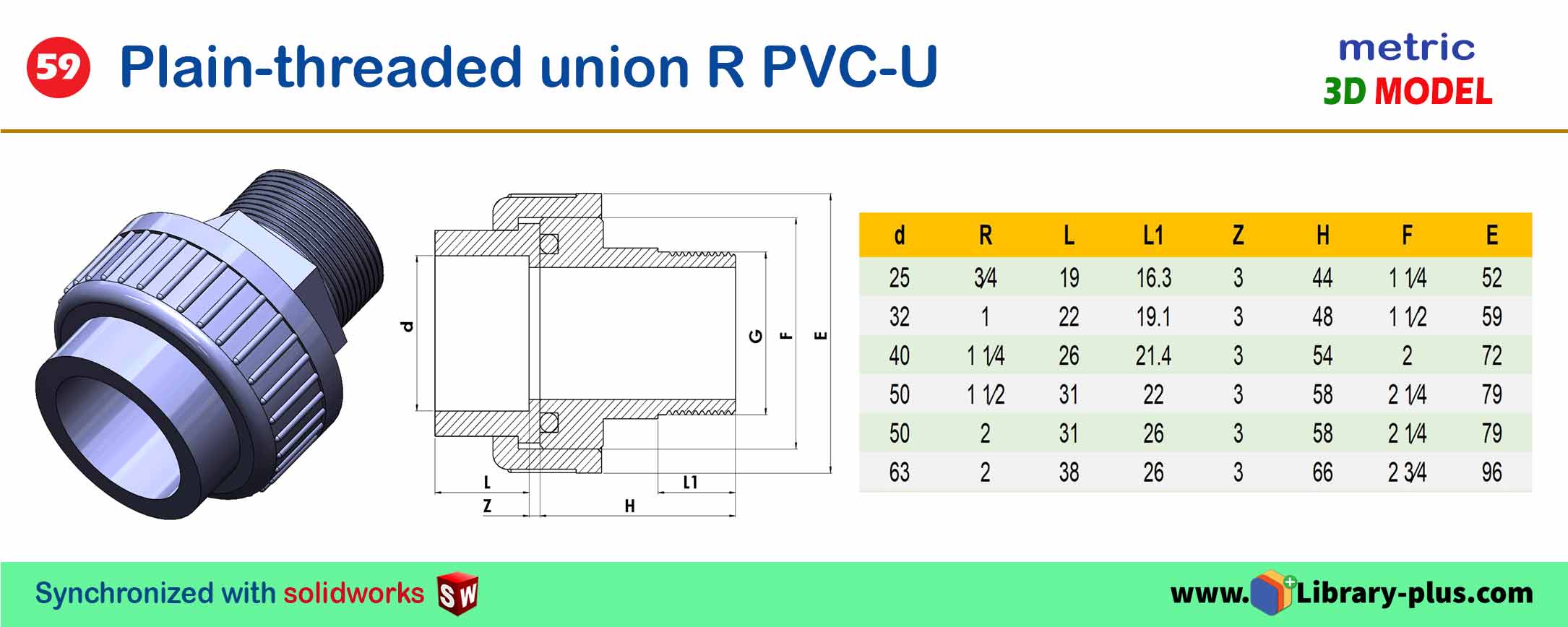 Union PVC-U metric - PVCU pipe and fitting 3d model
