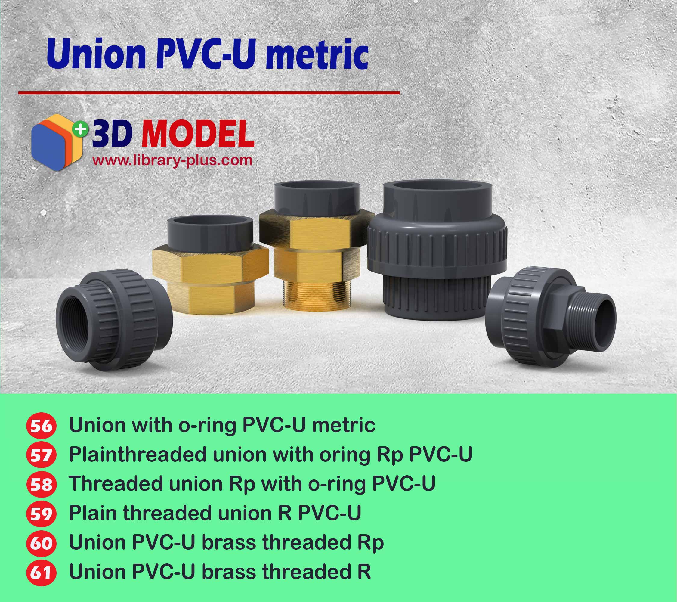 Union PVC-U metric - PVCU pipe and fitting 3d model