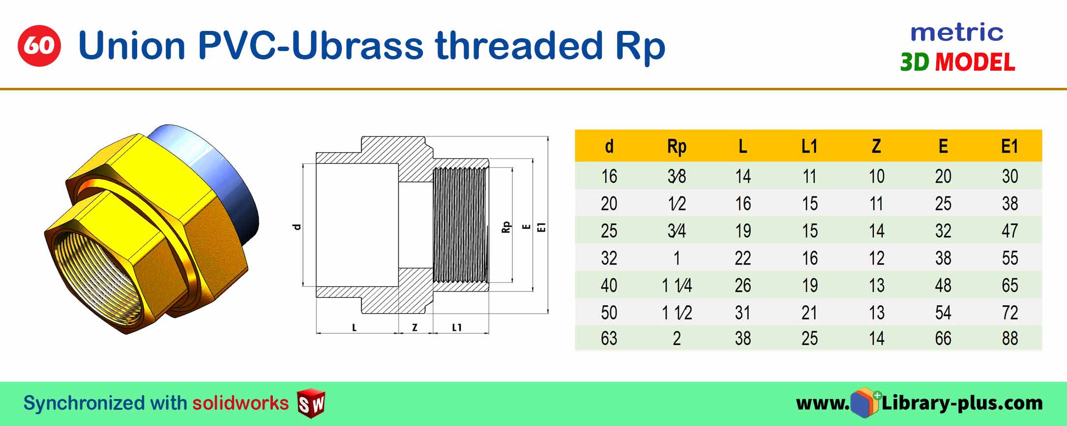 Union PVC-U metric - PVCU pipe and fitting 3d model